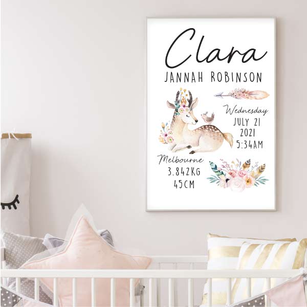 Woodland Girl Personalised Birth Print | Baby Wall Art & Nursery Prints ...